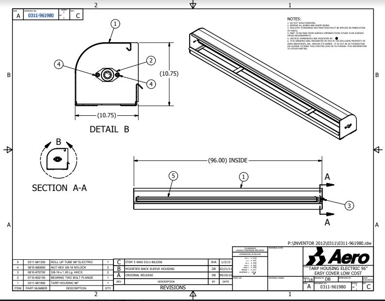 0311-961980 Aero (OEM) Easy Cover Tarp Housing Electric 96" with Tarp ...